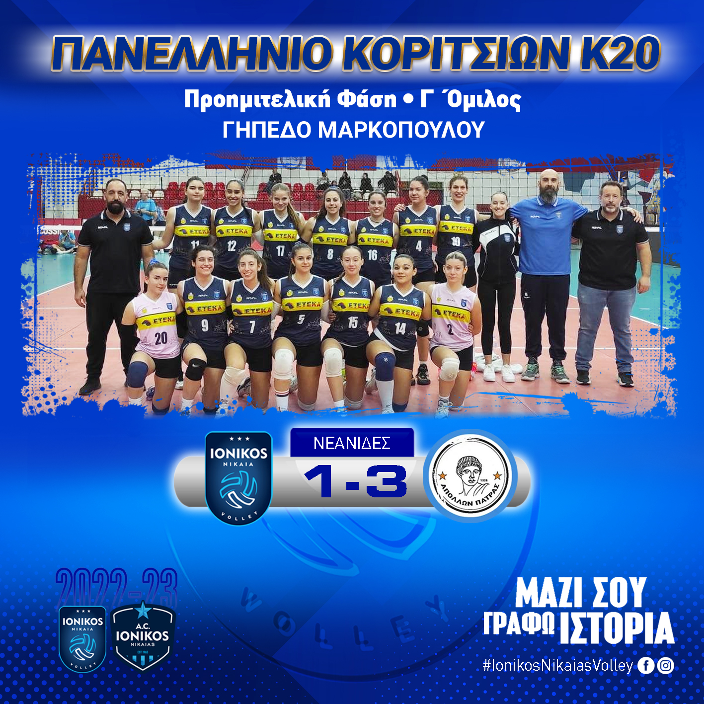 ΑΠΟΤΕΛΕΣΜΑ ΒΟΛΕΪ ΠΑΝΕΛΛΗΝΙΟ ΚΟΡΙΤΣΙΩΝ Κ20 - A.C. IONIKOS NIKAIAS